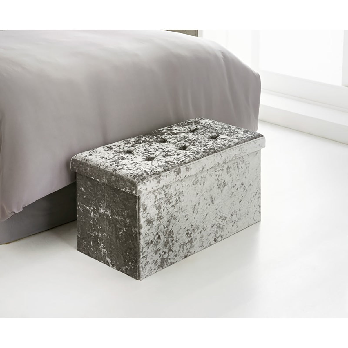 Luxe velvet look ottoman silver – Goodmans